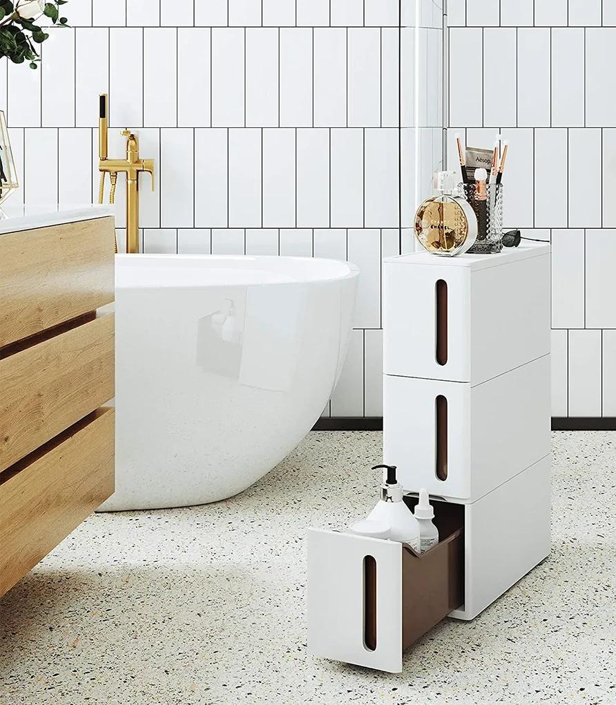 Raft ingust baie cu 3 etajere Mobil Alb | BIANO