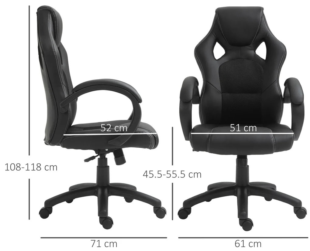 HOMCOM Scaun pentru birou, cu roti rotative la 360°, scaun gaming ...