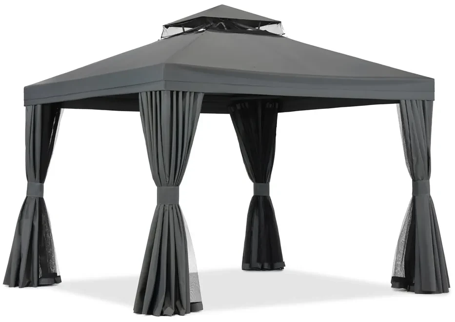 Pavilion de grădină cu plasă de țânțari și perdele Valencia 3x3 ...