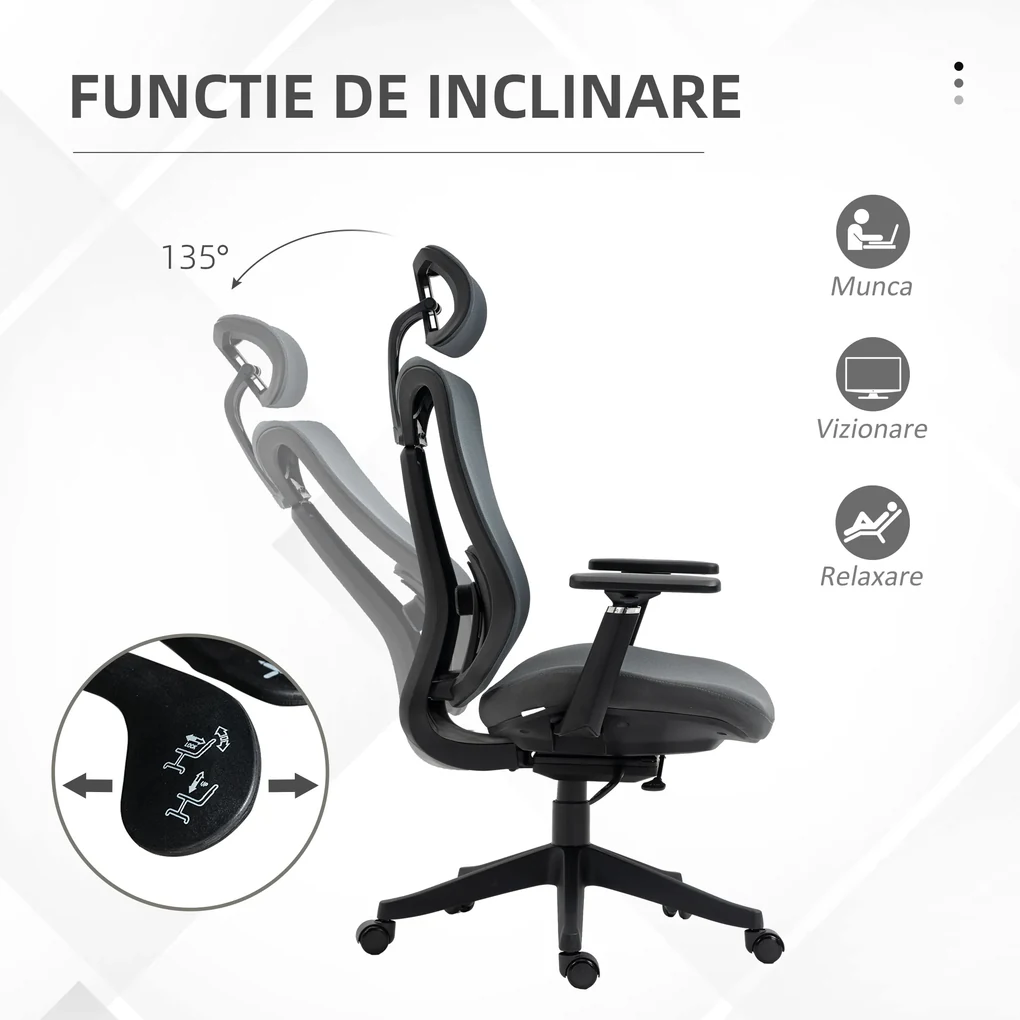 Vinsetto Scaun de Birou din Plasă Inclinabil cu Tetiera Reglabilă ...