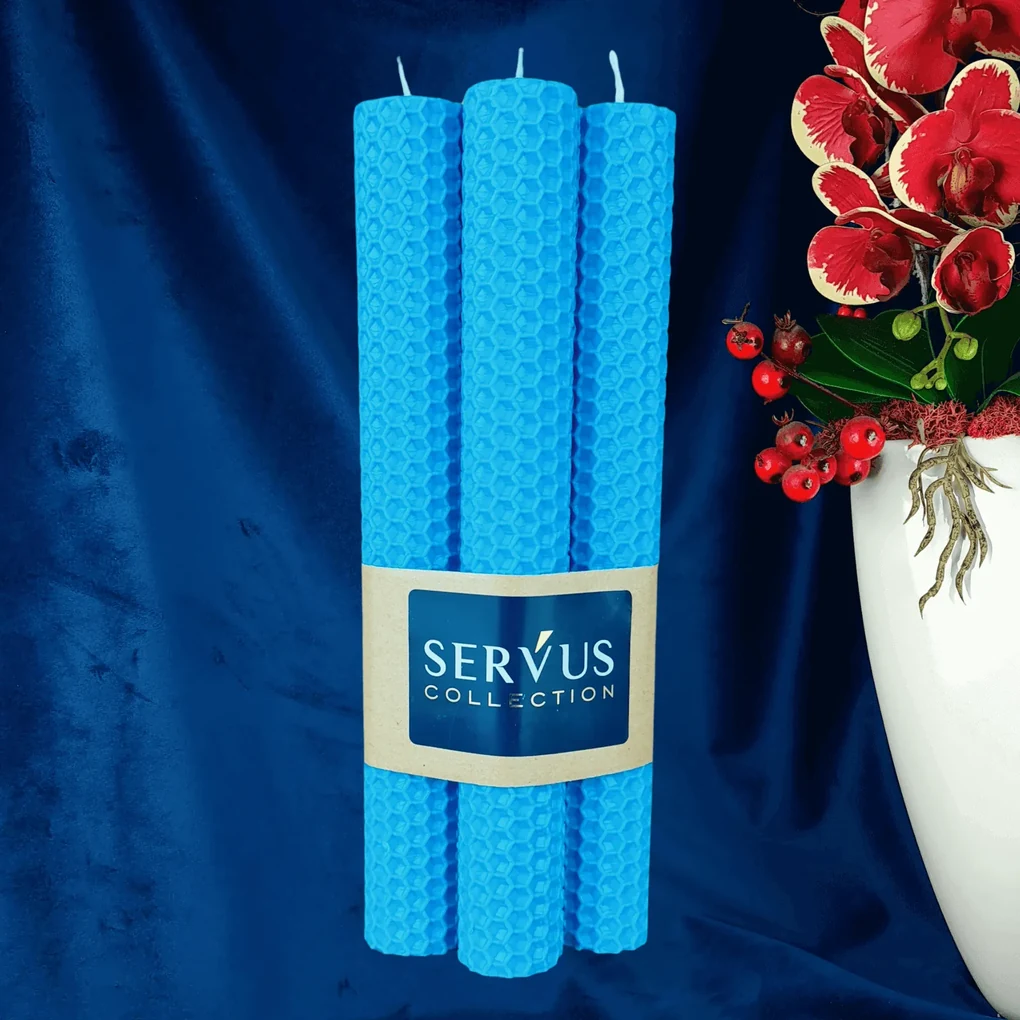 Set 4 Lumanari tip Fagure din Ceara Colorata - Albastru 3,5 cm, 15 cm ...