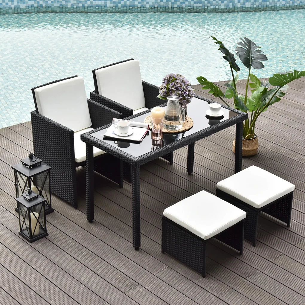 Set Mobila de Gradina Rattan 5 Buc Outsunny, cu Perne Combinate ...