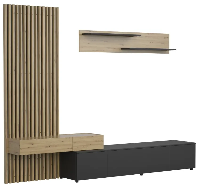Mobila living, negru stejar Artisan, cu riflaj ,modern , mobilier ...