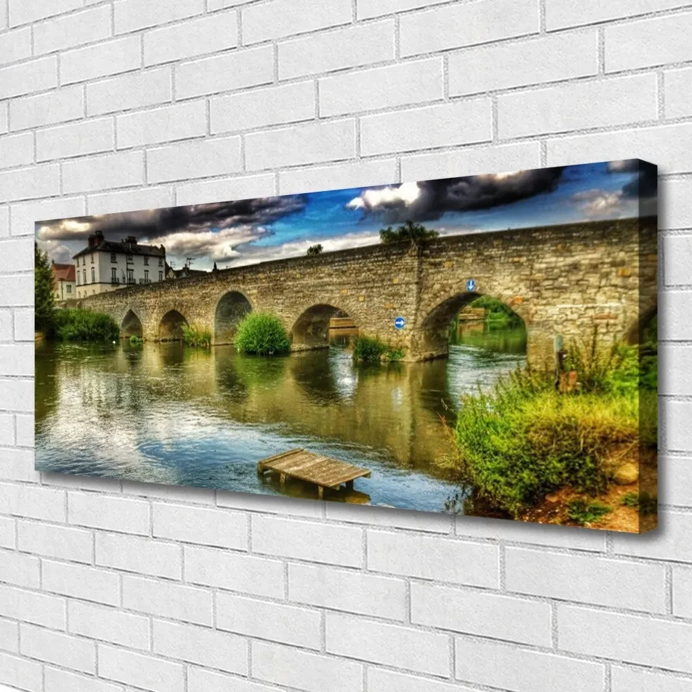 Tablou pe panza canvas Lacul Podul Arhitectura Brun Verde | BIANO