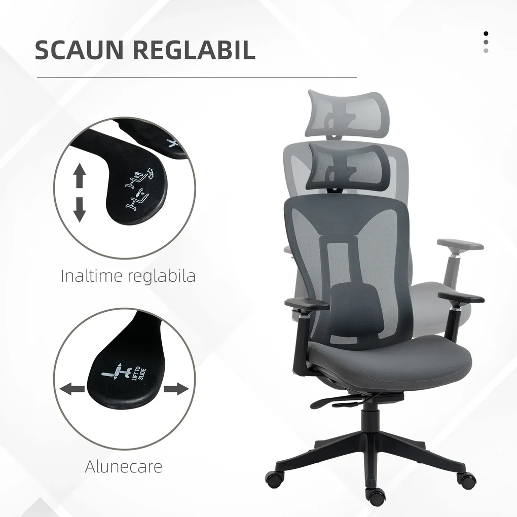 Vinsetto Scaun de Birou din Plasă Inclinabil cu Tetiera Reglabilă ...