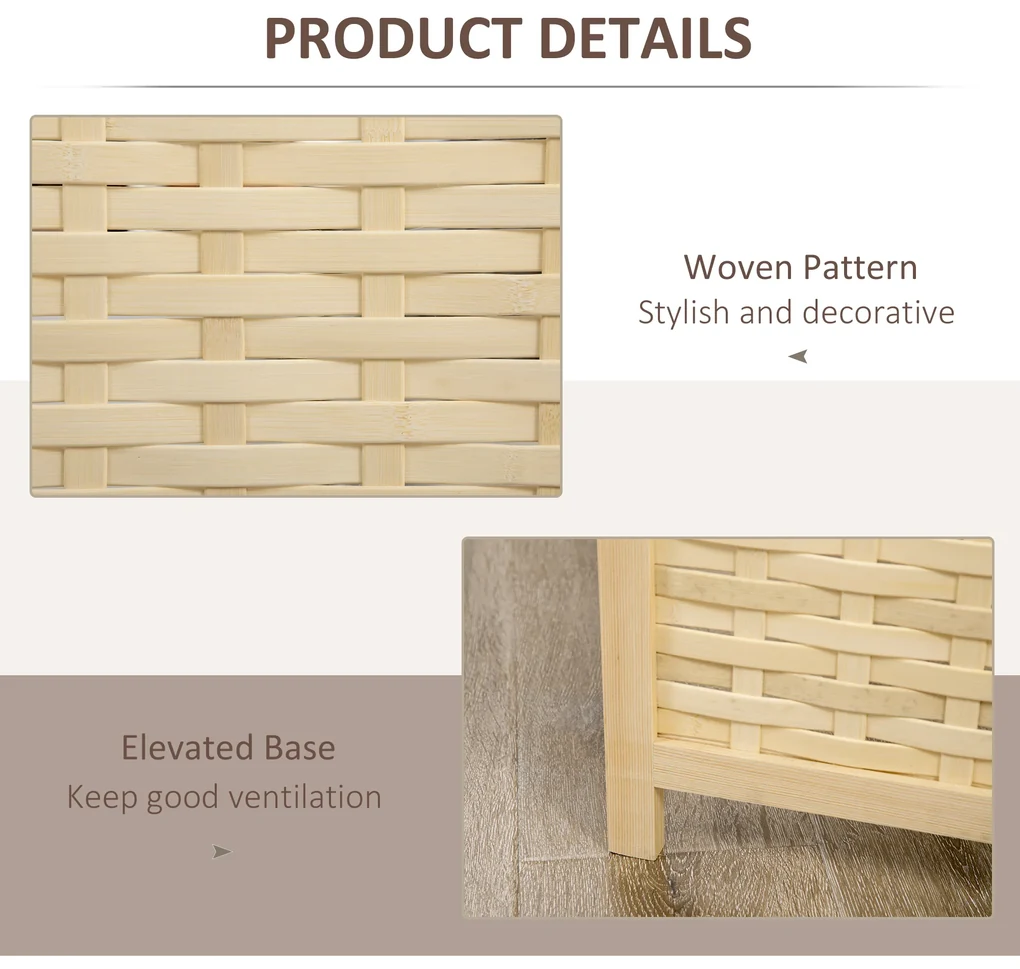 HOMCOM Separator de Cameră din Lemn și Bambus, Paravan Pliabil, Design ...