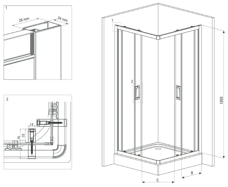 Set cabina dus neagra cu usa culisanta 90x90 cm, cadita dus compozit ...