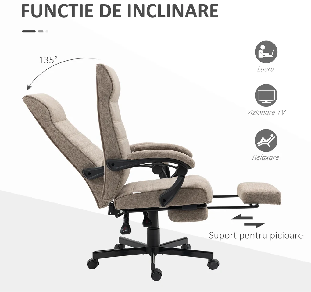 Scaun de birou pentru casa cu spatar inalt Vinsetto, scaun rabatabil ...