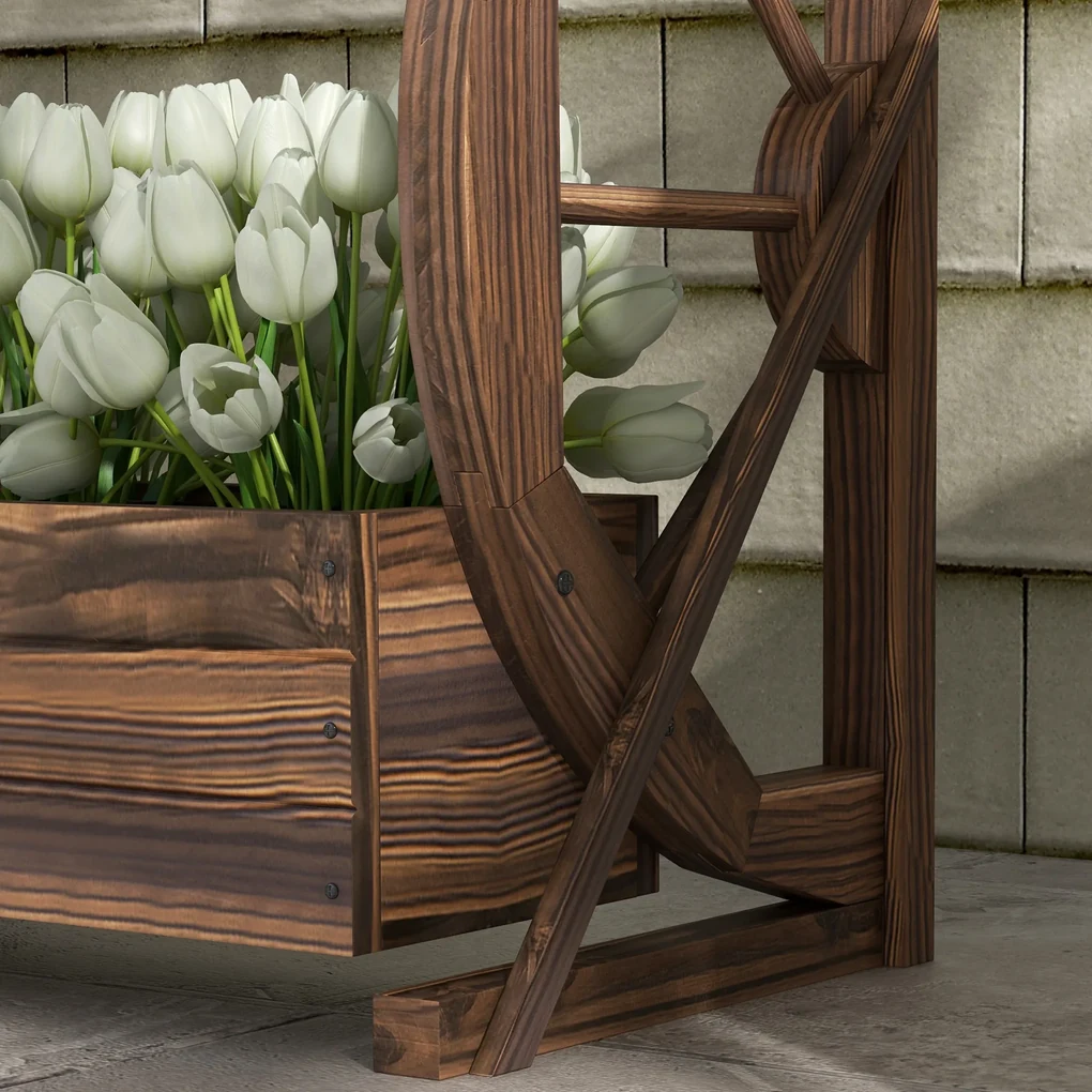 Outsunny Pat de Gradină Înălțat pe 2 Nivele, Jardiniere Căruță din Lemn ...