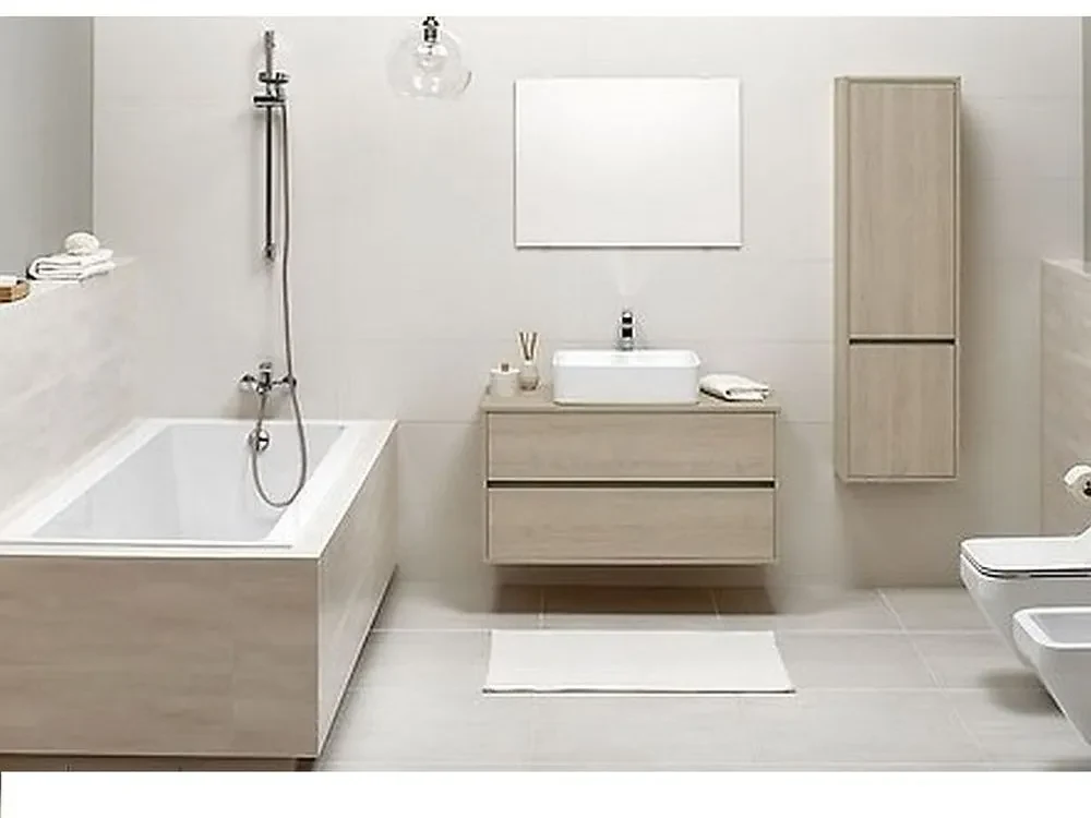 Dulap baie suspendat Cersanit Crea 80 cm pentru lavoar pe blat, stejar ...
