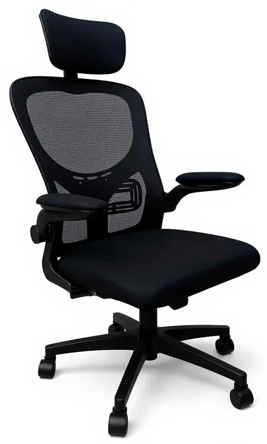 Scaun de birou ergonomic Flexo, pivotant, negru, cu suport lombar | BIANO