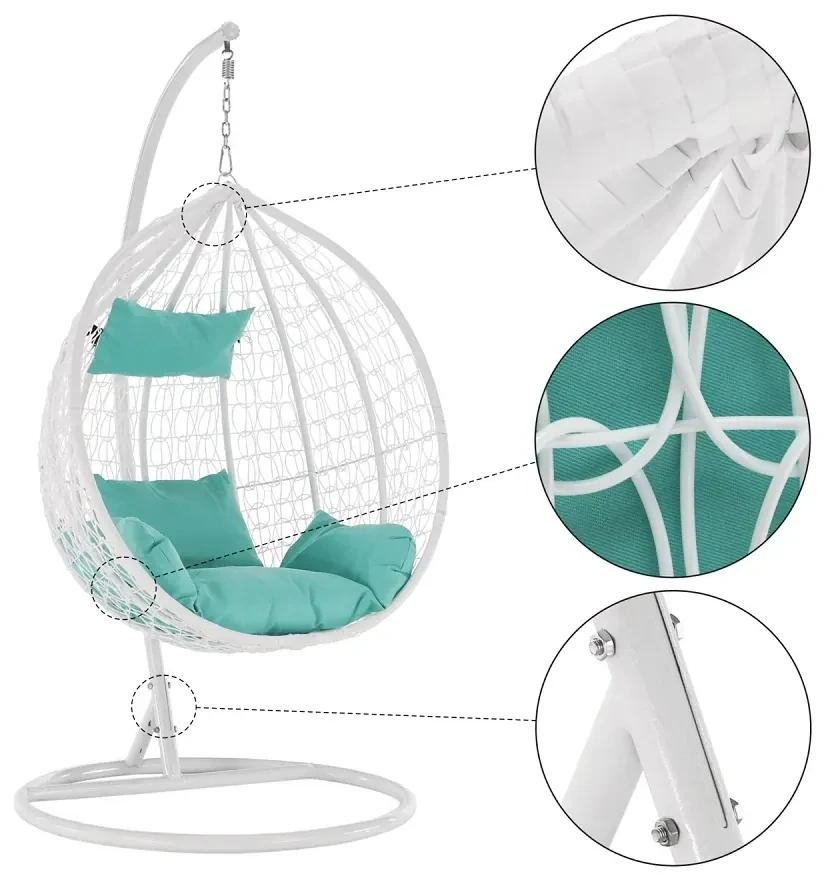 Fotoliu leagan suspendat, cu perne moi, rezistente la UV, împletitură tip răchită, structură ...