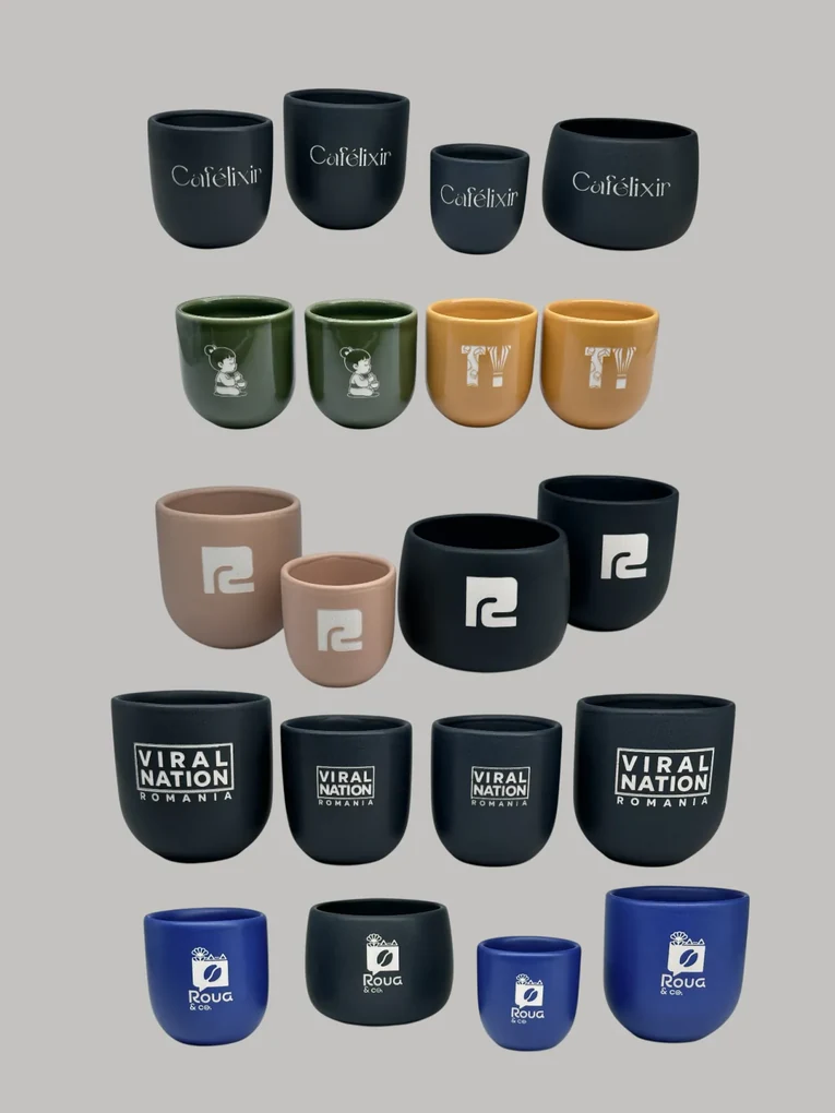 Set 30 Cesti Cafea tip Pahare NOVUM Gresie Glazurata, Diferite Marimi ...