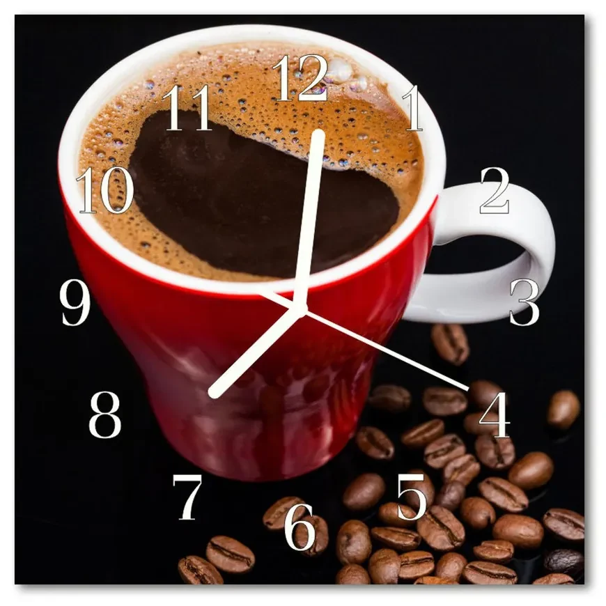 Ceas de perete din sticla pătrat Ibric de cafea Bucatarie Brun, Roșu | BIANO