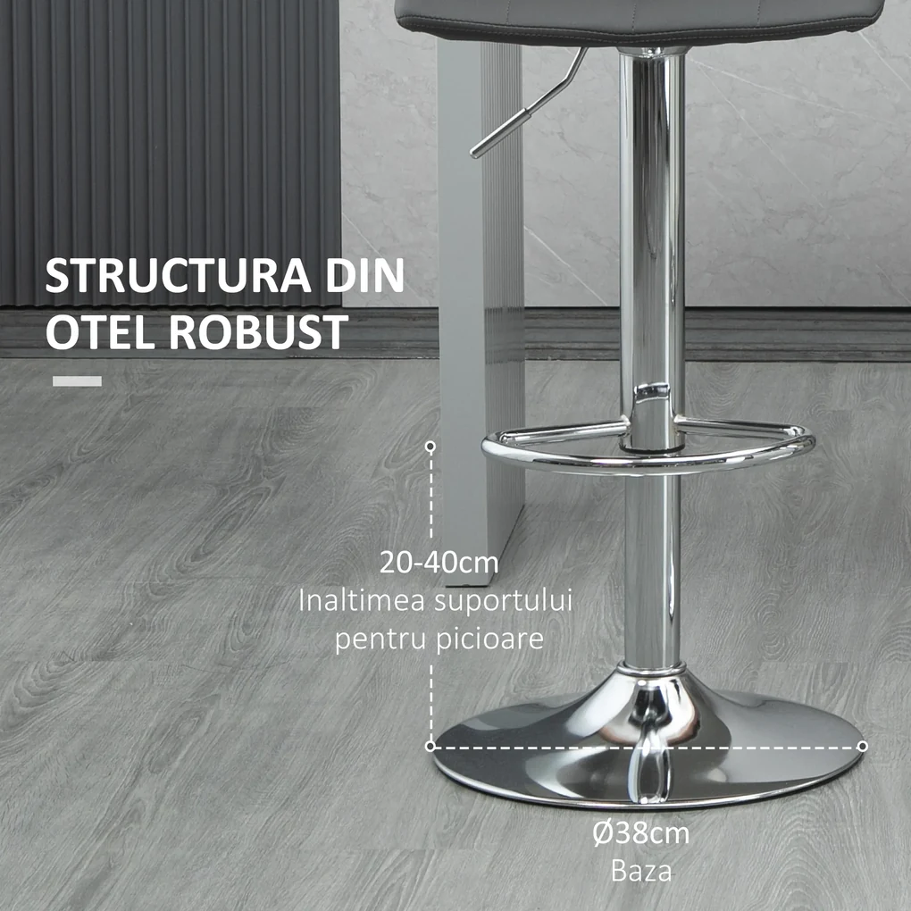 HOMCOM Set de 2 Scaune de Bar cu Spătar, Pivotante la 360° cu Suport ...