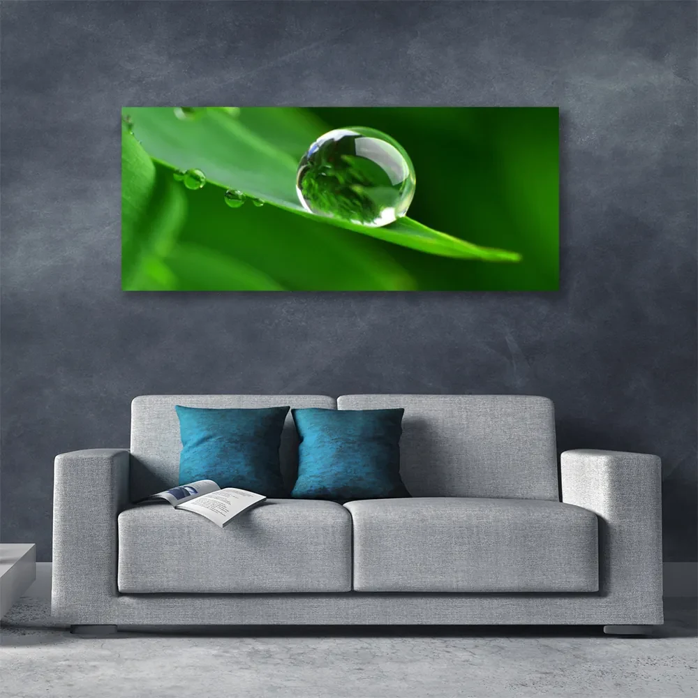 Tablou pe panza canvas Frunze de apă Picături Floral Verde | BIANO
