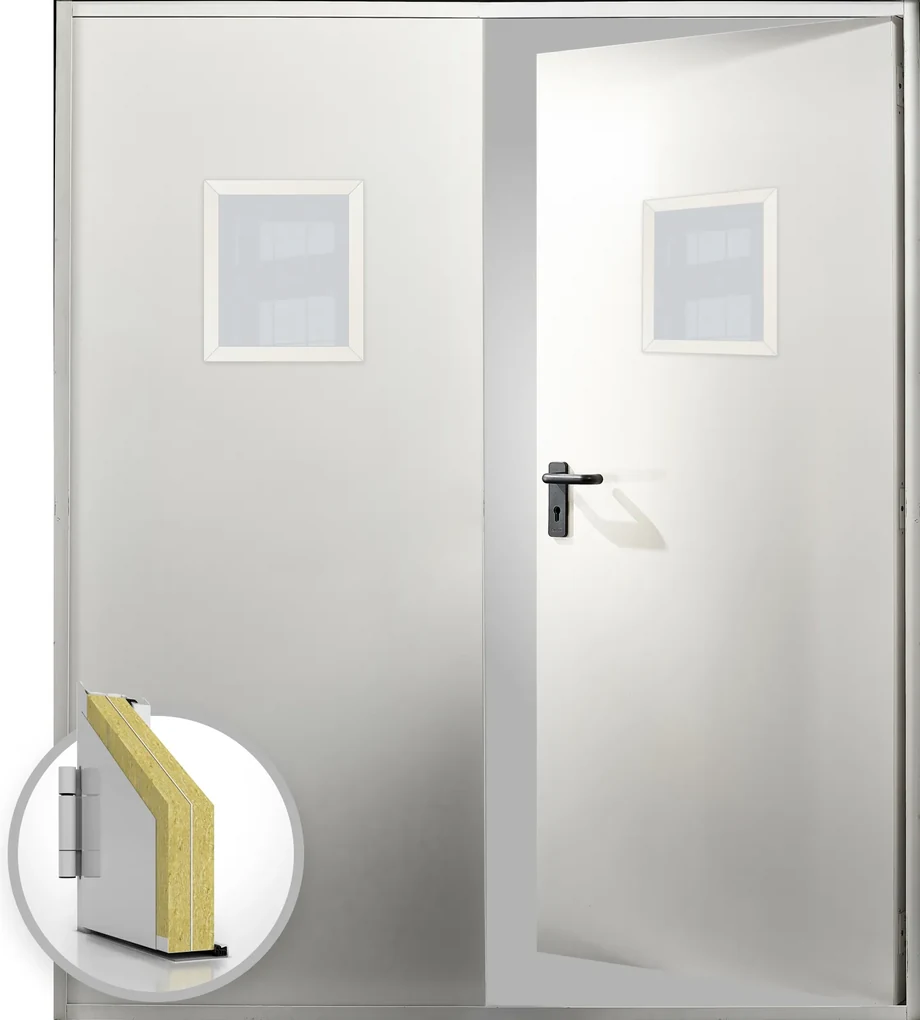 Usa metalica dubla blat 60 mm intrare secundara cu geam - RAL 9001 ...