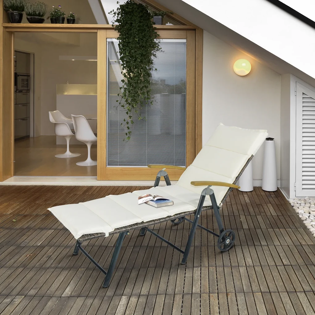 Outsunny Sezlong de Gradina Spatar Rabatabil 4 Nivele, Polyrattan si ...