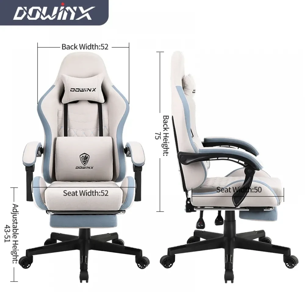 DOWINX Scaun gaming, ergonomic, suport lombar cu masaj, spătar înalt, reglabil, tetieră ...