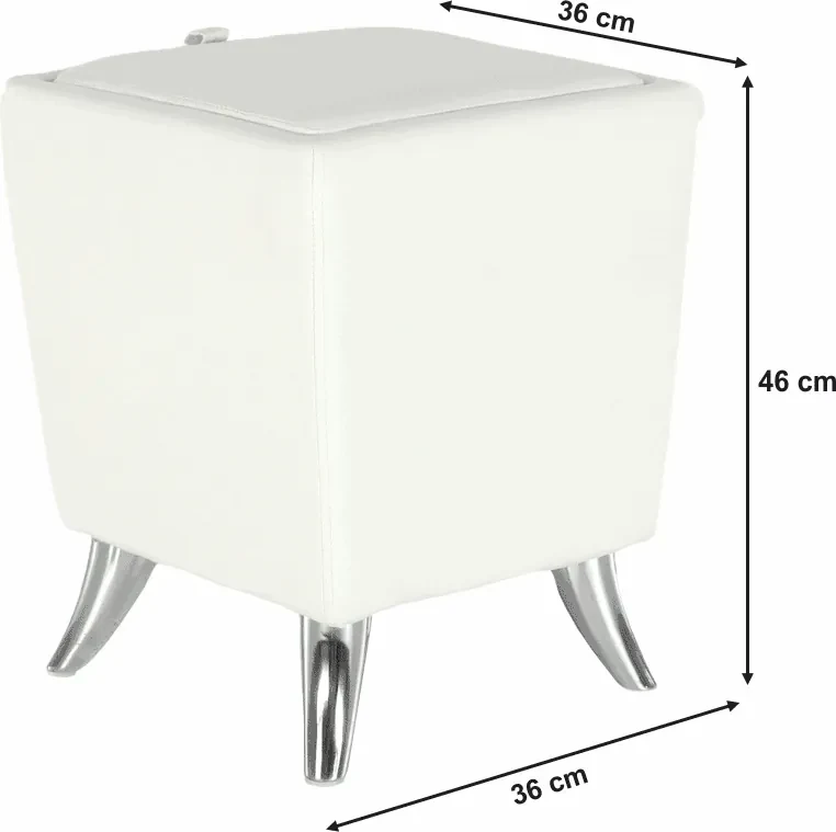 Taburet, piele ecologică albă/picioare cromate, DARS NEW | BIANO