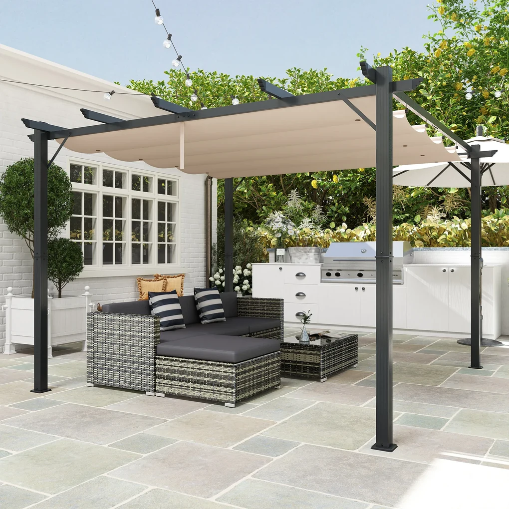 Outsunny Foisor Pergola de Gradina 3x3 m cu Acoperis Retractabil ...