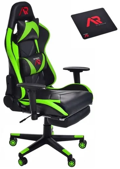 Scaun de gaming verde-negru cu suport de picioare + mousepad cadou | BIANO