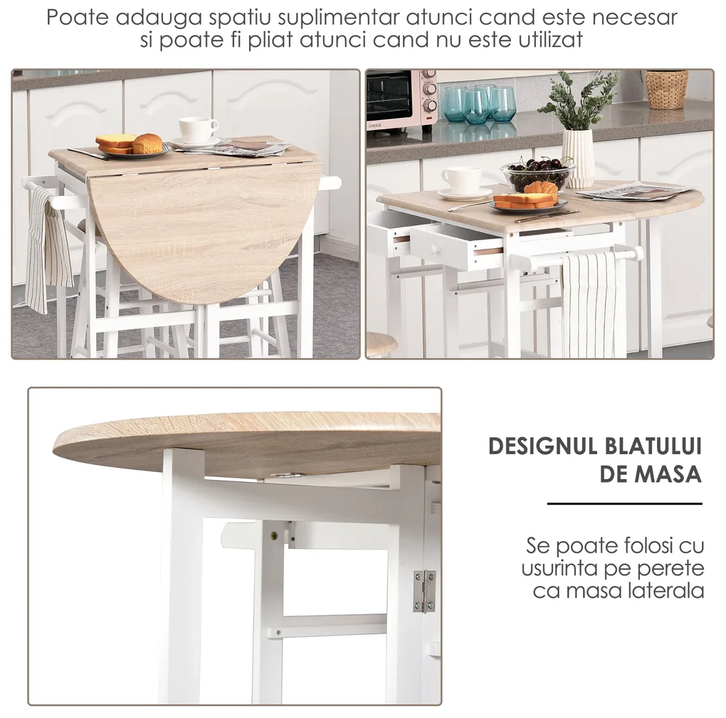 Masa pliabila cu 4 roti cu rotatie 360 °, set masa cu 2 scaune 83 ...