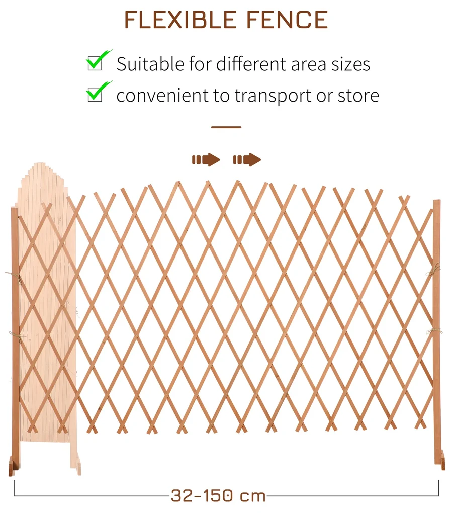 Outsunny Gard pentru Gradina Extensibil din Lemn 150cm, Gard de Lemn cu ...