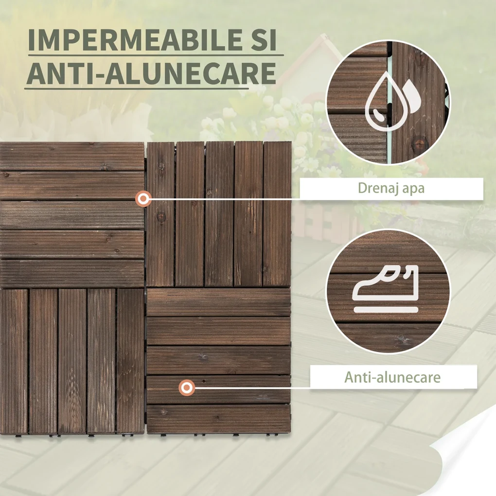 Outsunny dale exterior din lemn, 27 bucati, 30x30x2.5 cm maro | Aosom ...