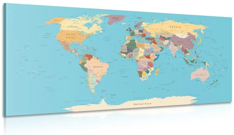 Tablou harta lumii cu denumiri - 100x50 | BIANO