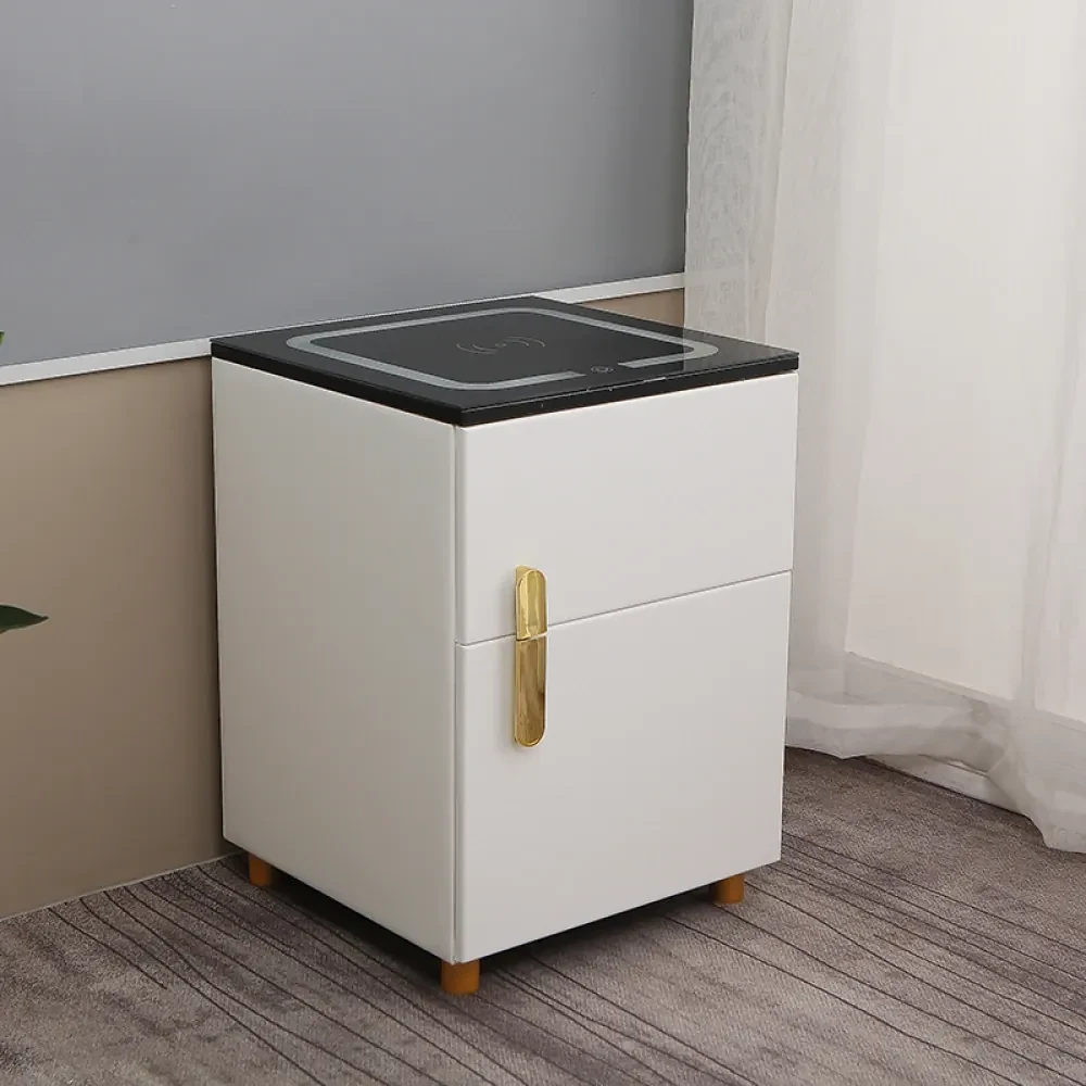 Noptieră inteligentă cu seif ascuns, spațiu depozitare, iluminare LED ...