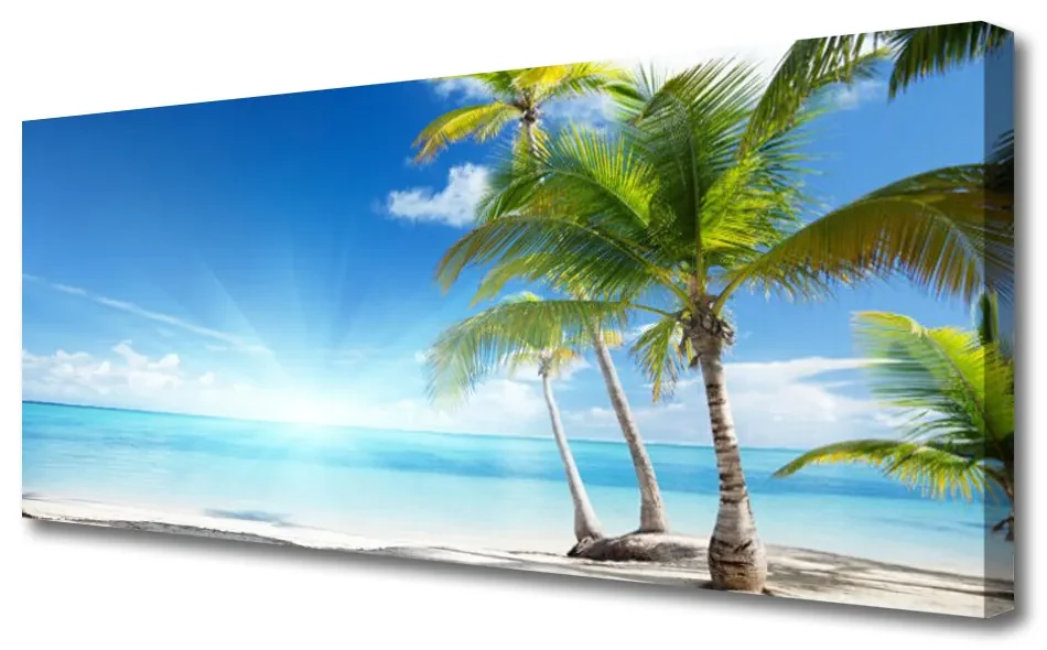 Tablou pe panza canvas Palm Sea peisaj copac Albastru Maro Verde | BIANO