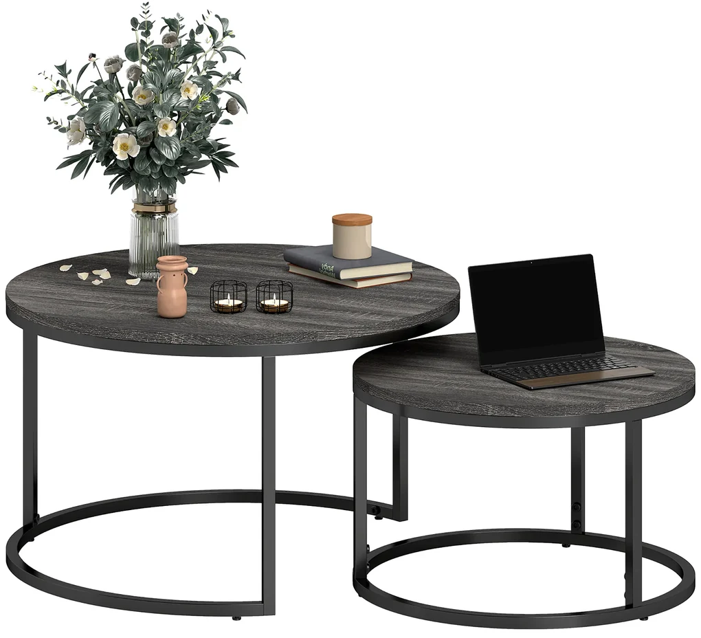 HOMCOM Set de 2 mese laterale pliabile design industrial, blat imitație ...
