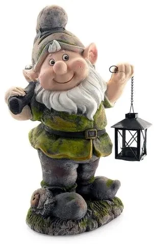 Decoratiune gradina, ceramica, pitic cu felinar si harlet, 25x20x45 cm ...