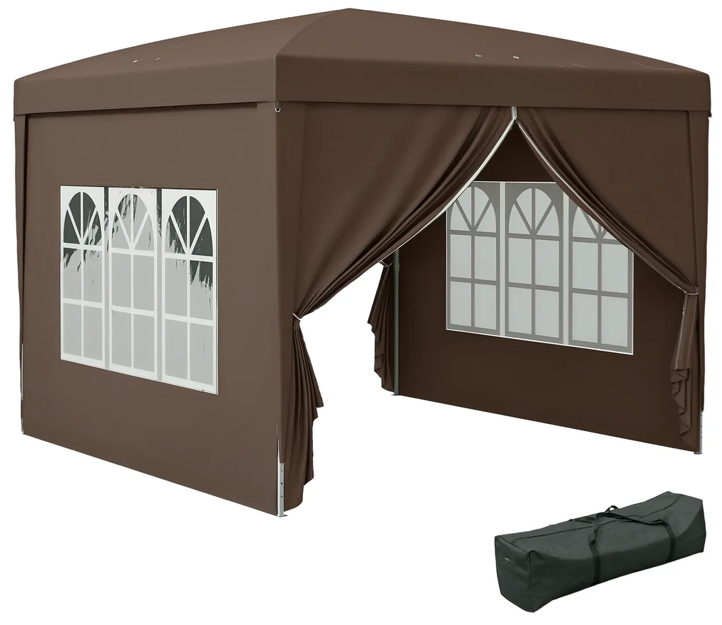 Outsunny Pavilion Pliabil cu 2 Uși, 2 Ferestre, 4 Panouri Laterale și ...