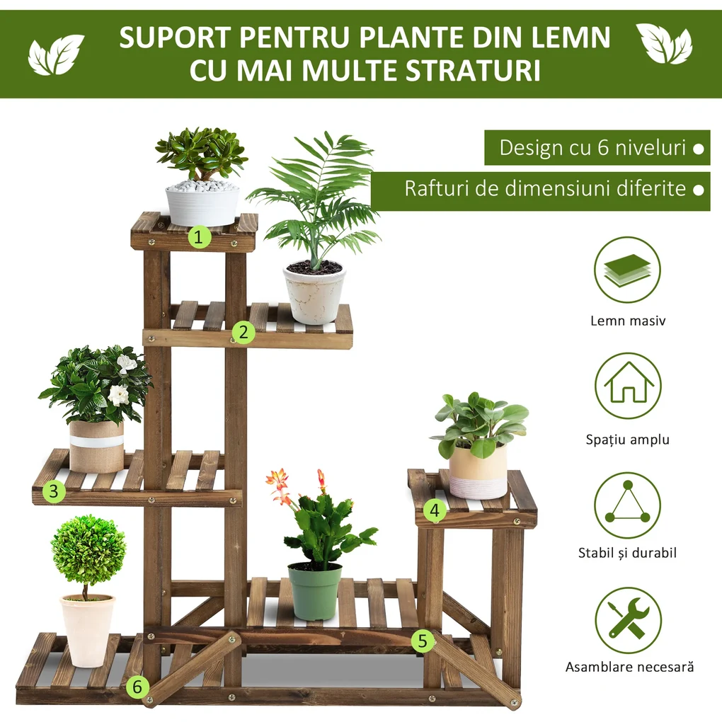 Outsunny Raft pentru Plante si Flori pe 6 Nivele Asimetric, Suport ...