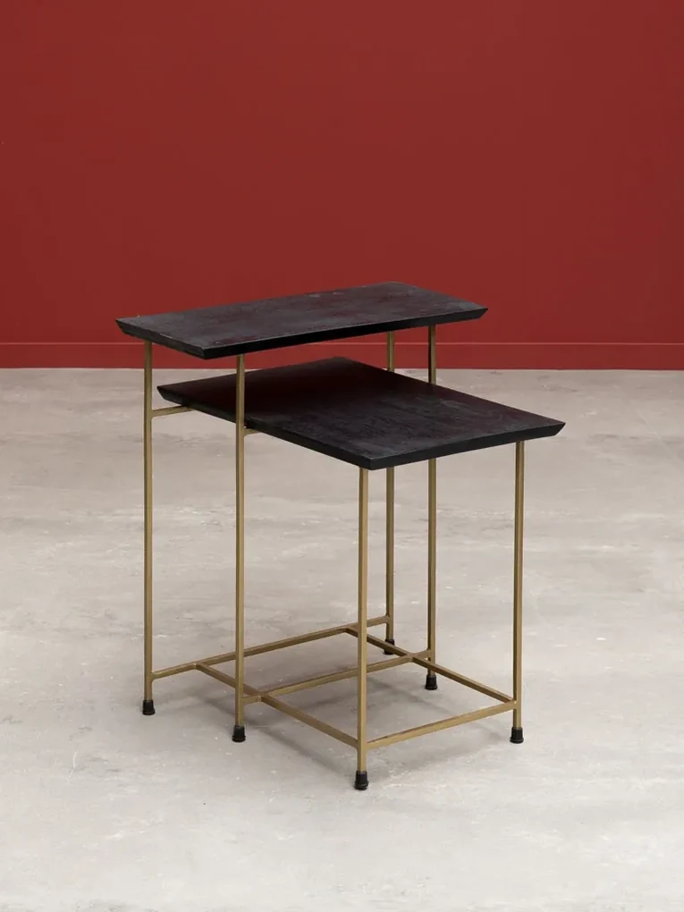 Set 2 masute din metal si lemn de mango, Golden Ratio | BIANO