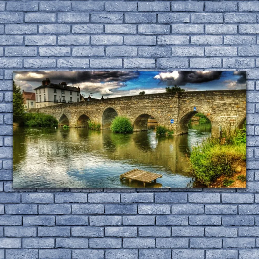 Tablou pe panza canvas Lacul Podul Arhitectura Brun Verde | BIANO