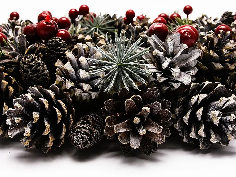 Coroniță cu conuri de pin și fructe de pădure roșii 35 cm | BIANO