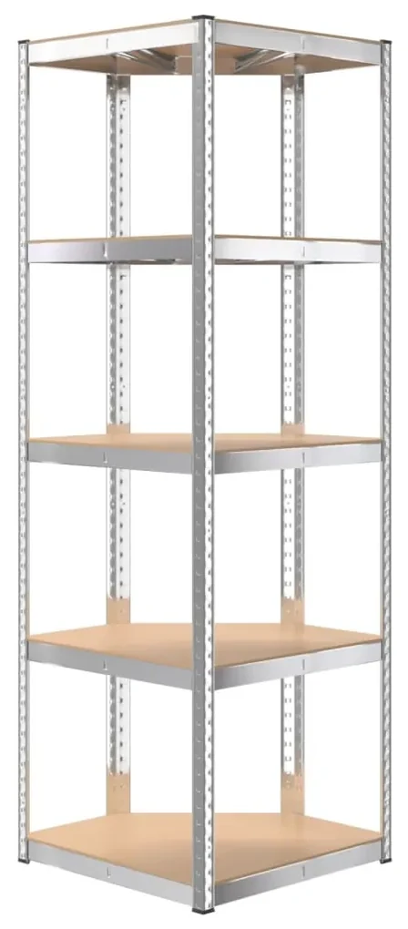 Raft de colt cu 5 niveluri, argintiu, otel si lemn prelucrat | BIANO