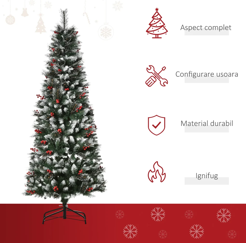 Brad de Craciun cu fructe si conuri de brad 180cm, brad verde baza ...