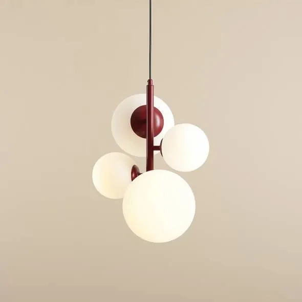 Lustra moderna rosie cu 4 globuri din sticla Bloom | BIANO