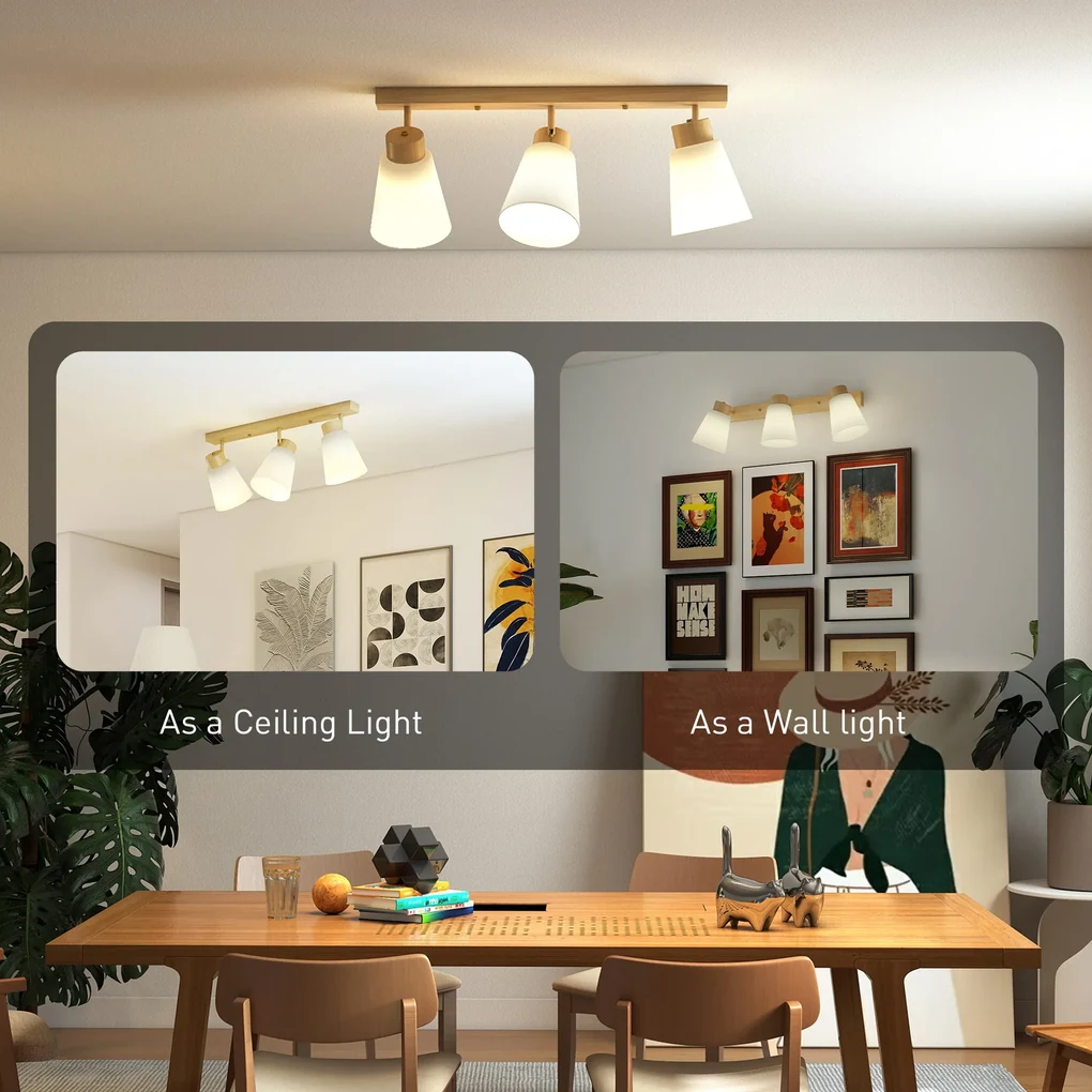 HOMCOM Candelabru de tavan cu 3 puncte de lumină reglabile la 90° și ...