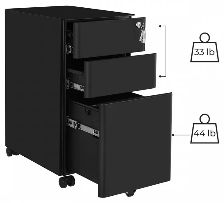 Corp mobil pentru birou / rollbox, 46 x 30 x 59.2 cm, metal, negru ...