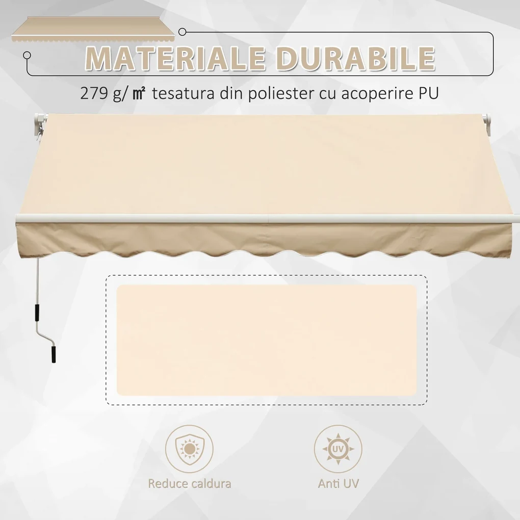 Outsunny Perdea Parasolar Rulou de Perete pentru Exterior, Impermeabilă ...