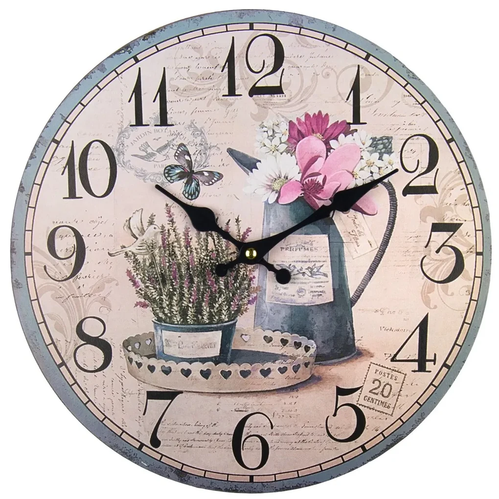 Ceas de perete rotund cu fundal floral | BIANO