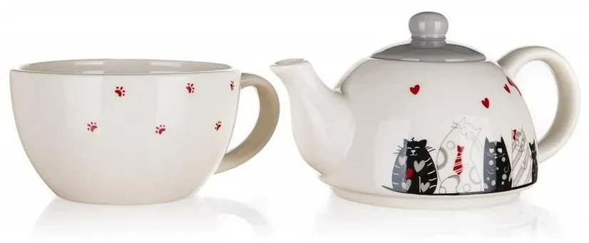 Ceainic ceramic cu farfurioară Banquet CATS | BIANO