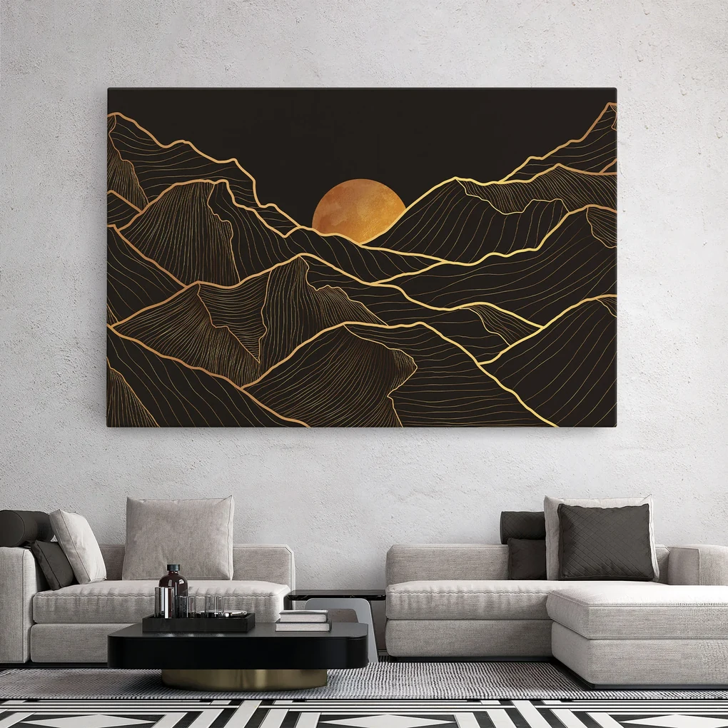 Tablou Canvas, 30x40cm, Dormitor si Living, Peisaje, Munti, Black Gold ...