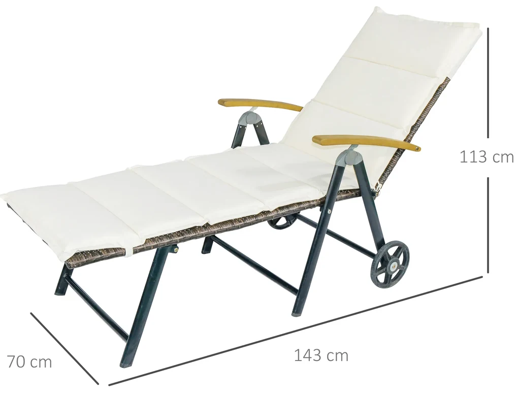 Outsunny Sezlong de Gradina Spatar Rabatabil 4 Nivele, Polyrattan si ...