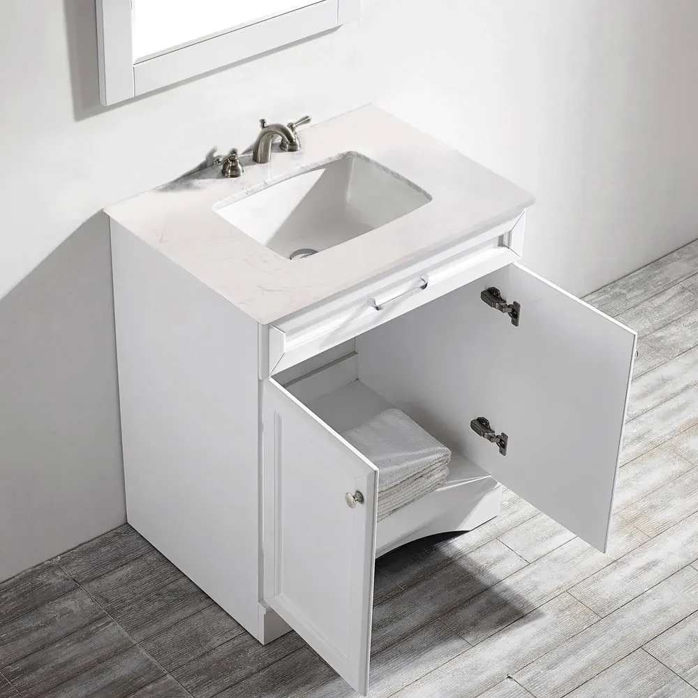 SET MOBILIER BAIE, DULAP LEMN 2 USI CU LAVOAR, BLAT QUARTZ + OGLINDA ...